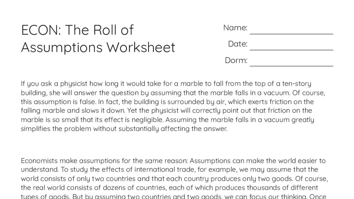 ECON: The Roll of Assumptions Worksheet - My Worksheet Maker: Create ...