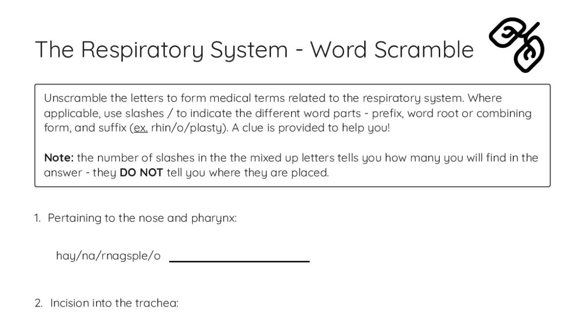 The Respiratory System - Word Scramble - My Worksheet Maker: Create ...