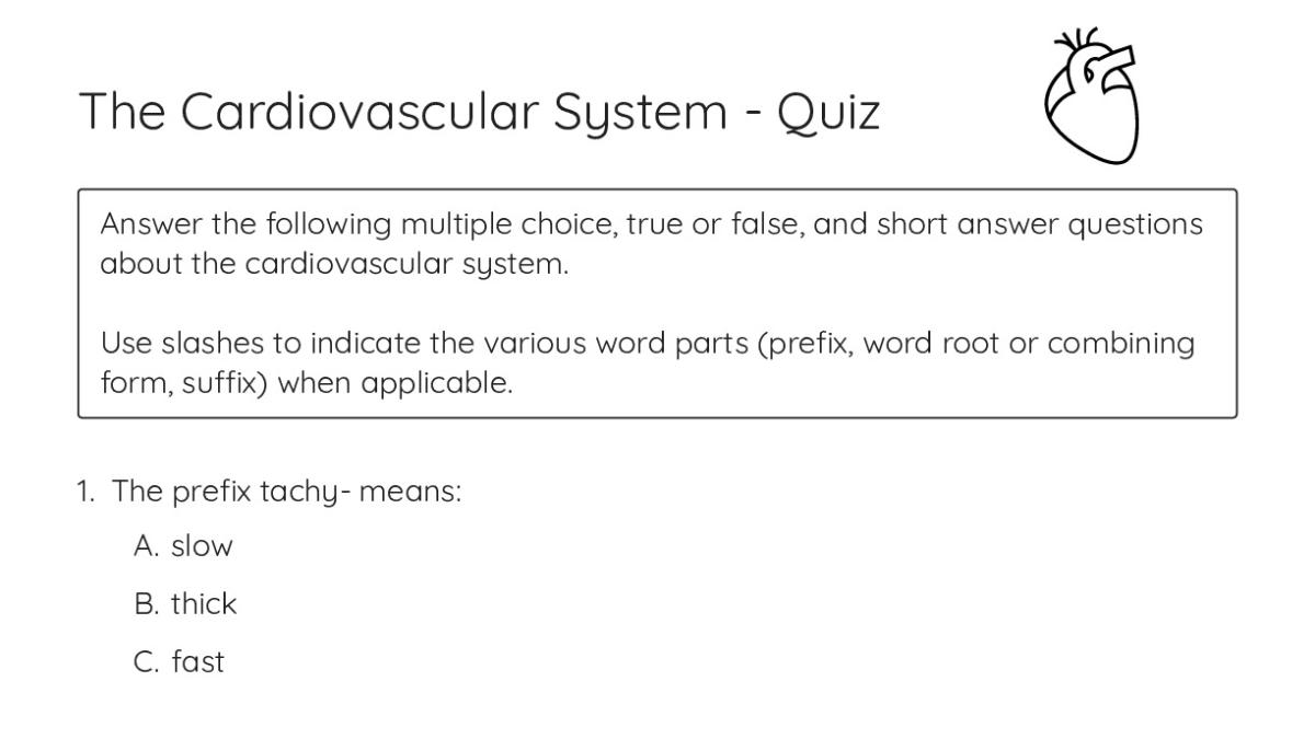 The Cardiovascular System - Quiz - My Worksheet Maker: Create Your Own ...