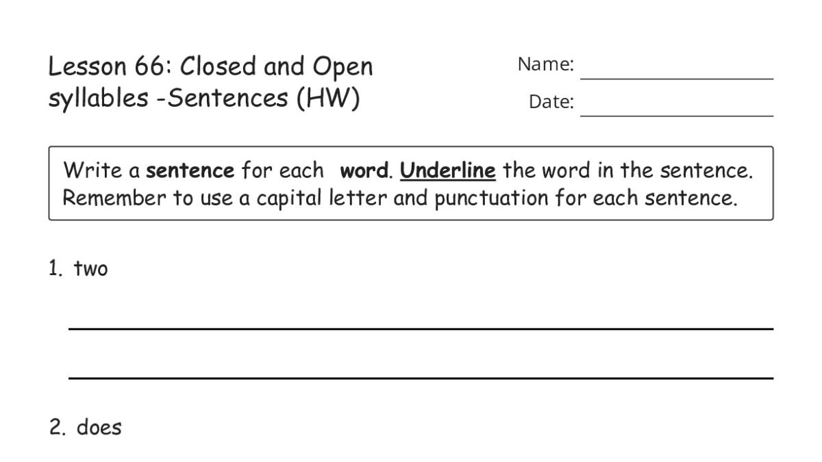 Lesson 66: Closed and Open syllables -Sentences (HW) - My Worksheet ...
