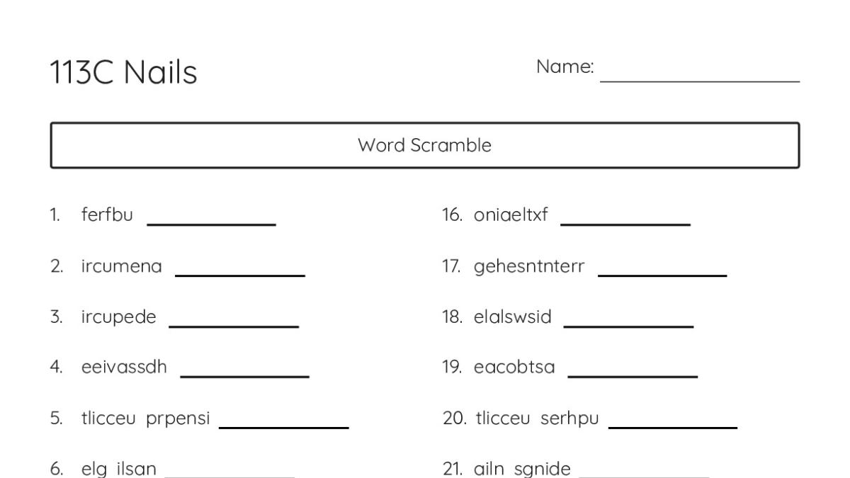 113C Nails - My Worksheet Maker: Create Your Own Worksheets