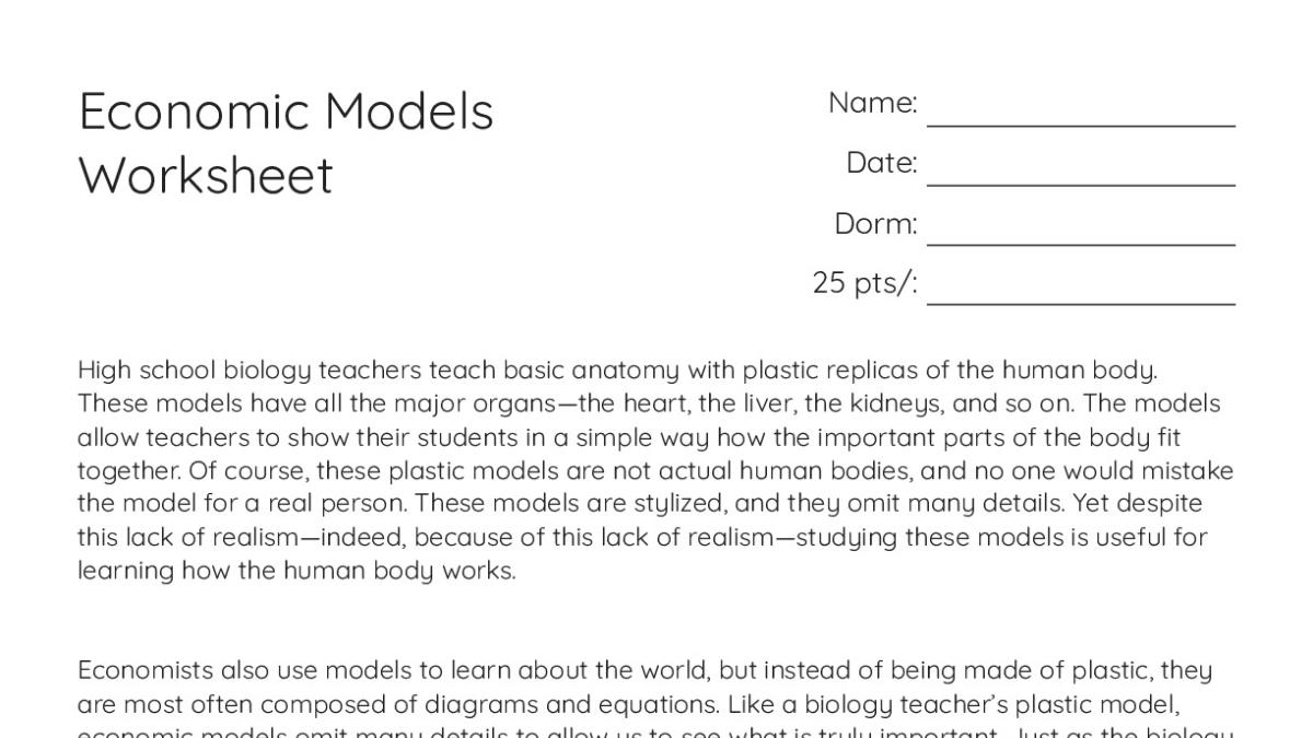 Economic Models Worksheet - My Worksheet Maker: Create Your Own Worksheets