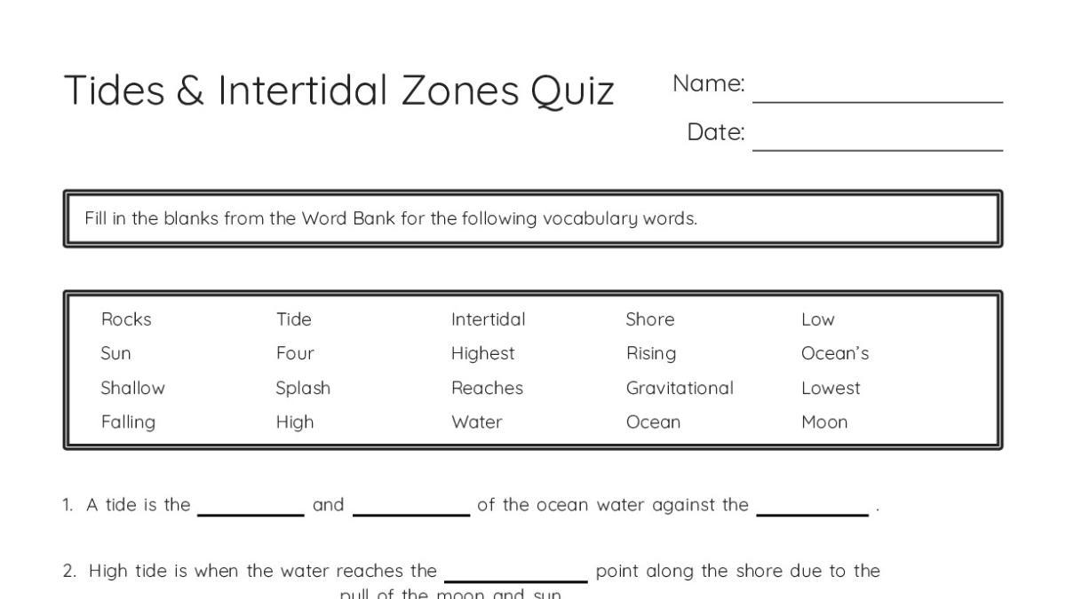 Tides & Intertidal Zones Quiz - My Worksheet Maker: Create Your Own ...