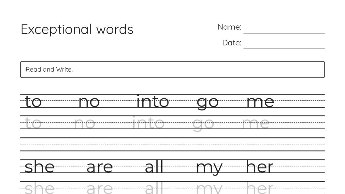 Exceptional words - My Worksheet Maker: Create Your Own Worksheets