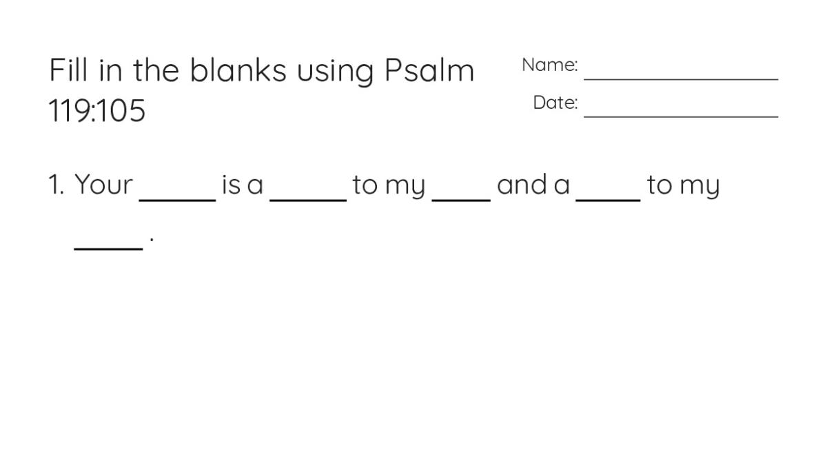 Fill in the blanks using Psalm 119:105 - My Worksheet Maker: Create ...