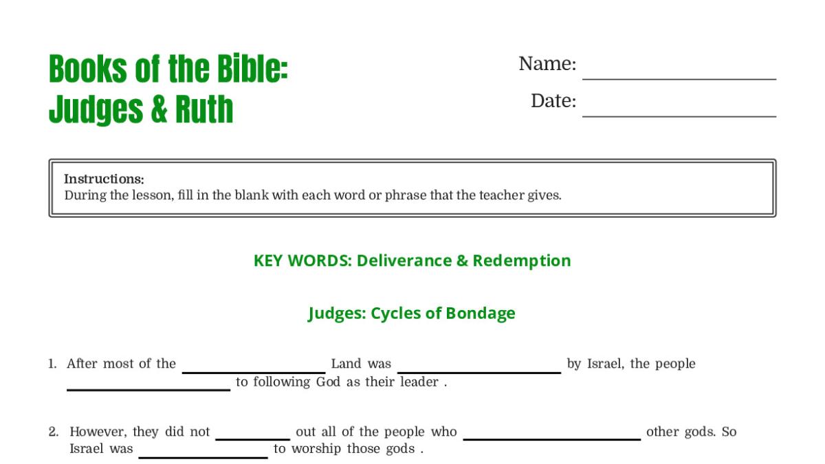 Books of the Bible: Judges & Ruth - My Worksheet Maker: Create Your Own ...