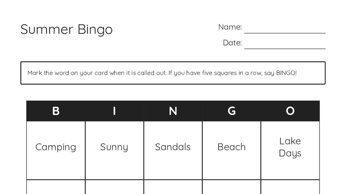 Summer Bingo - My Bingo Maker: Create Your Own Bingo Cards