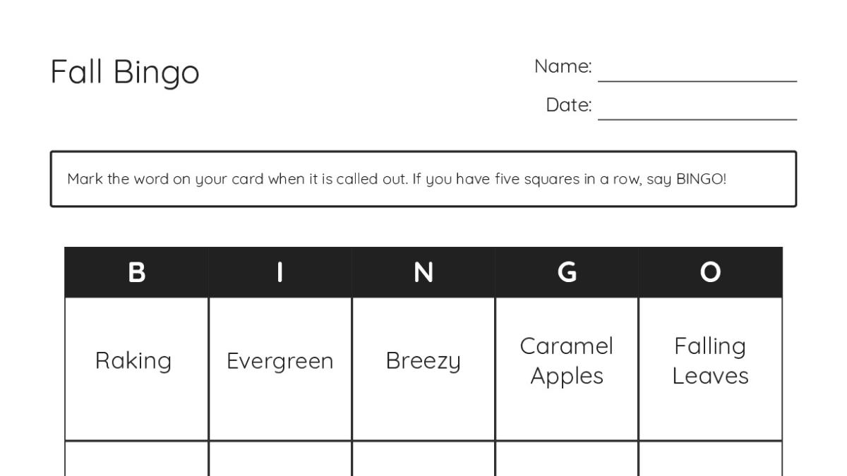 Fall Bingo - My Bingo Maker: Create Your Own Bingo Cards