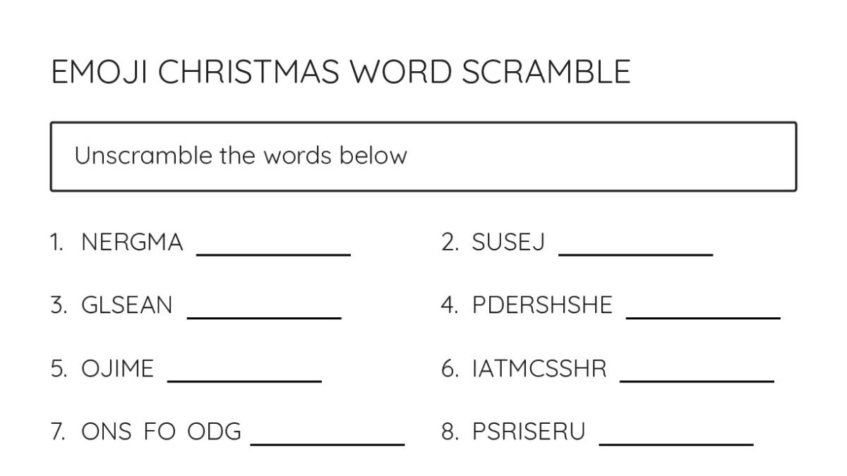 EMOJI CHRISTMAS WORD SCRAMBLE - My Worksheet Maker: Create Your Own ...