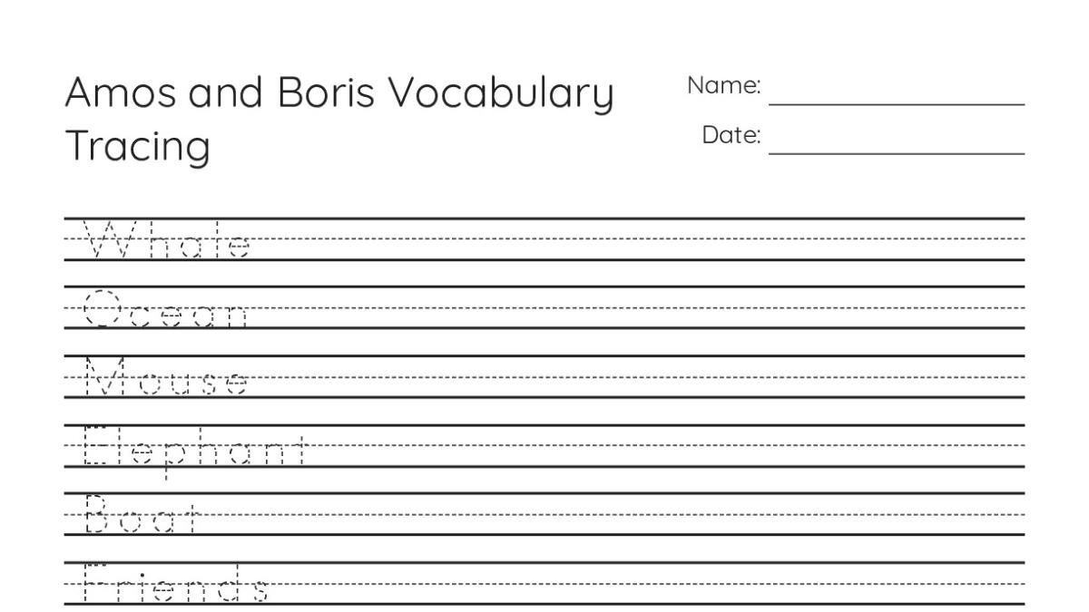 Amos and Boris Vocabulary Tracing - My Worksheet Maker: Create Your Own ...