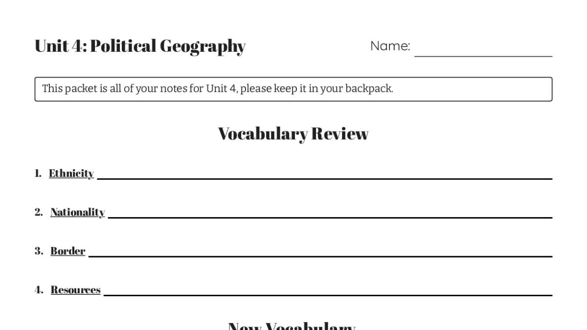 Unit 4: Political Geography - My Worksheet Maker: Create Your Own ...