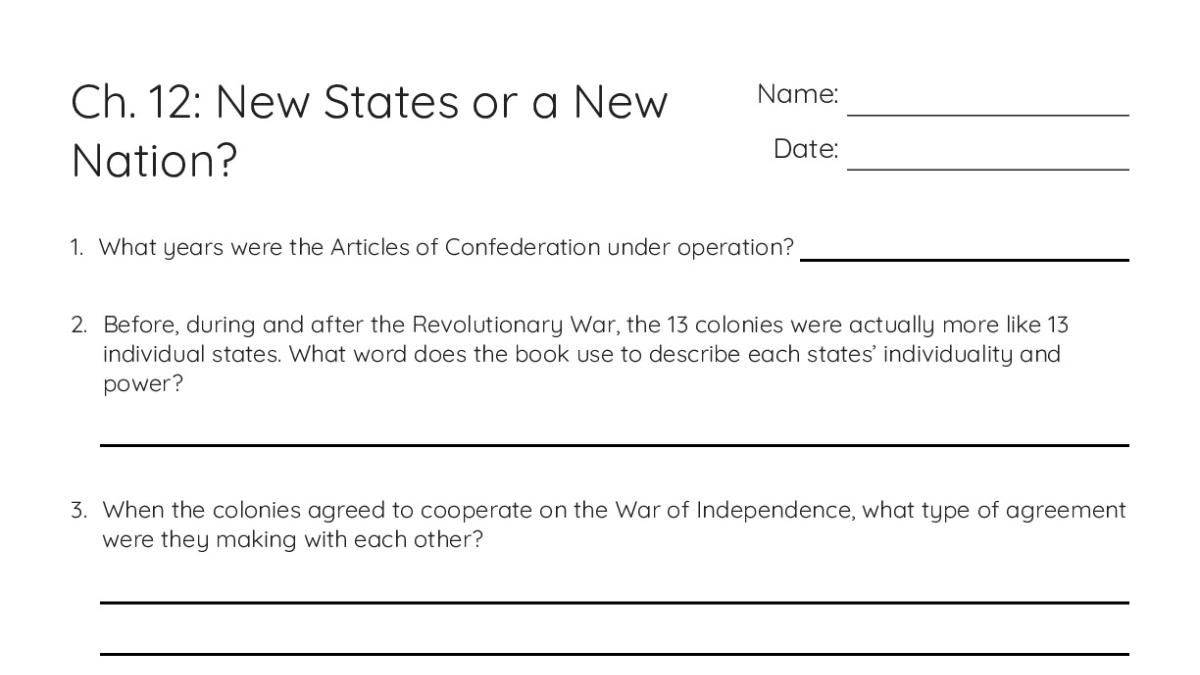 Ch. 12: New States or a New Nation? - My Worksheet Maker: Create Your ...