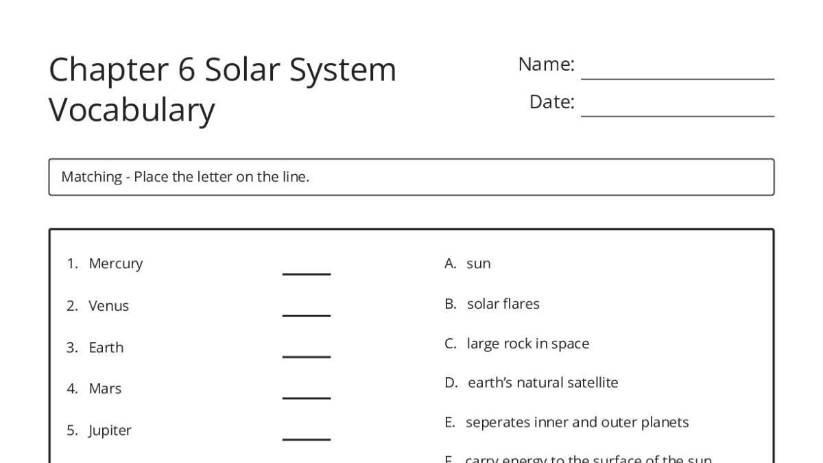 Chapter 6 Solar System Vocabulary - My Worksheet Maker: Create Your Own ...