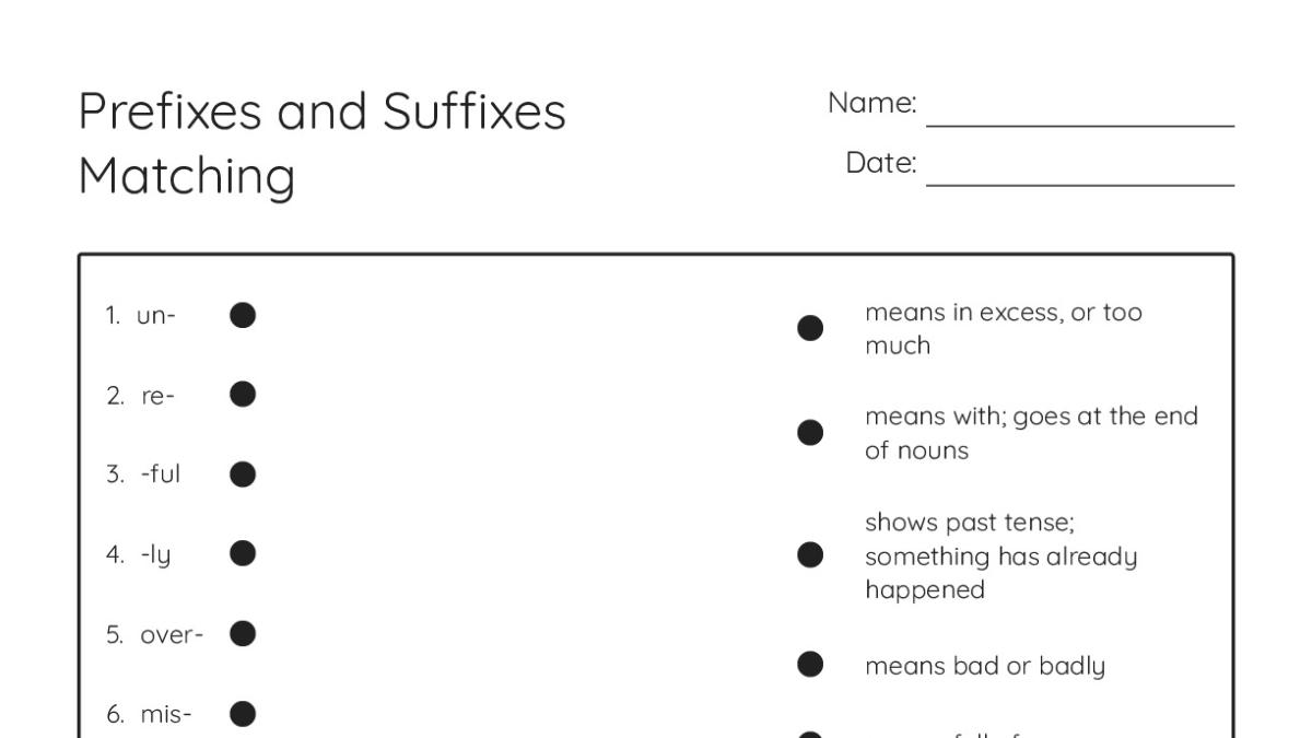 Prefixes and Suffixes Matching - My Worksheet Maker: Create Your Own ...