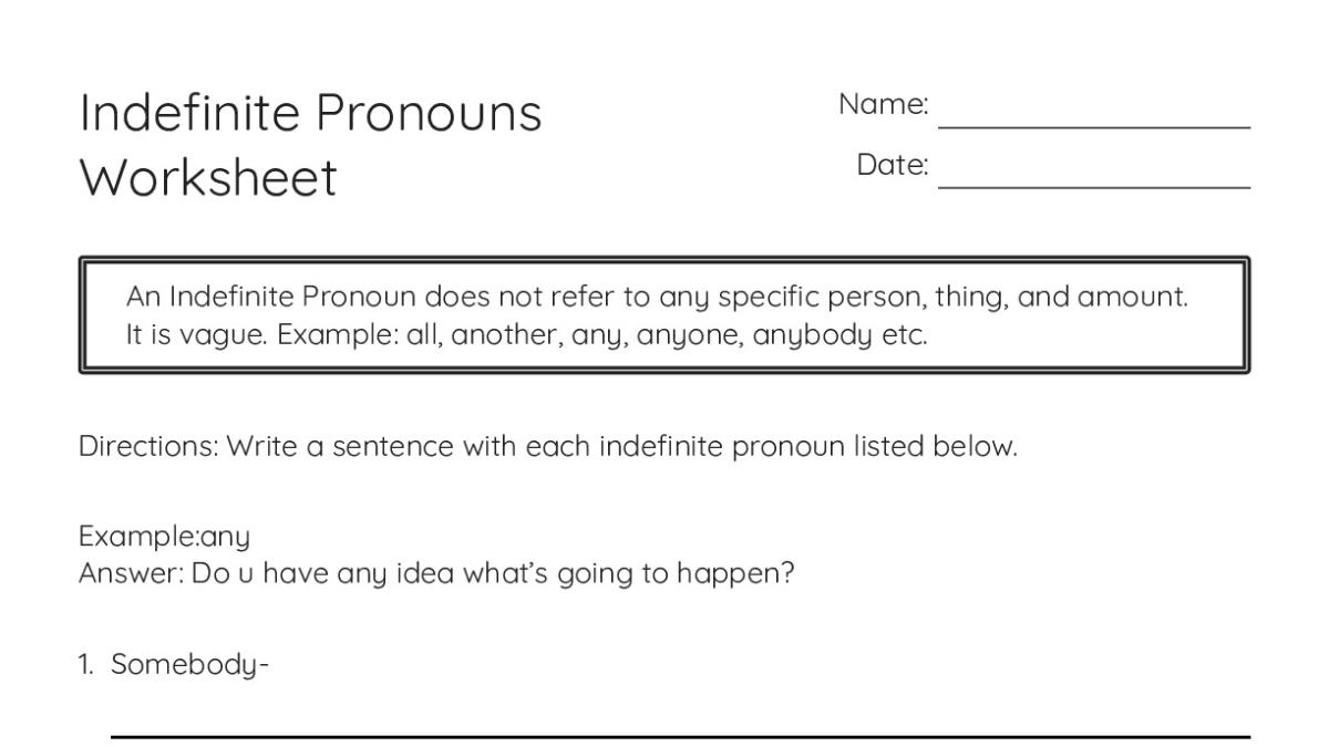 Indefinite Pronouns Worksheet - My Worksheet Maker: Create Your Own ...