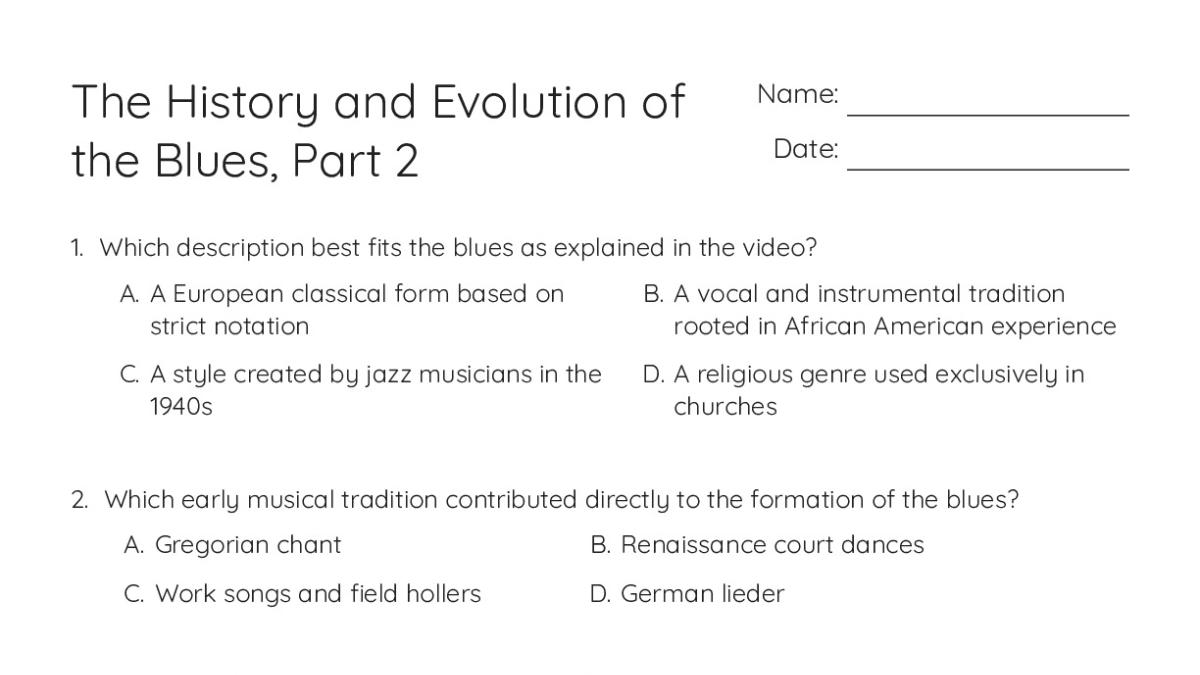 The History and Evolution of the Blues, Part 2 - My Worksheet Maker ...