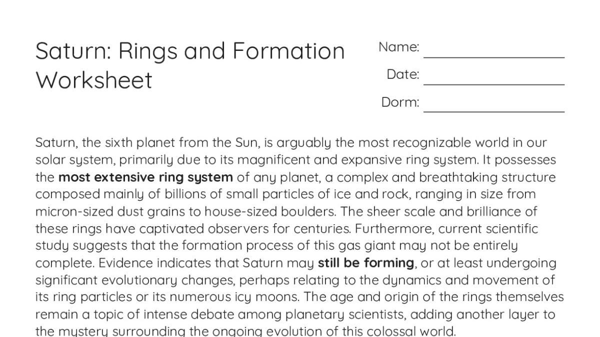 Saturn: Rings and Formation Worksheet - My Worksheet Maker: Create Your ...