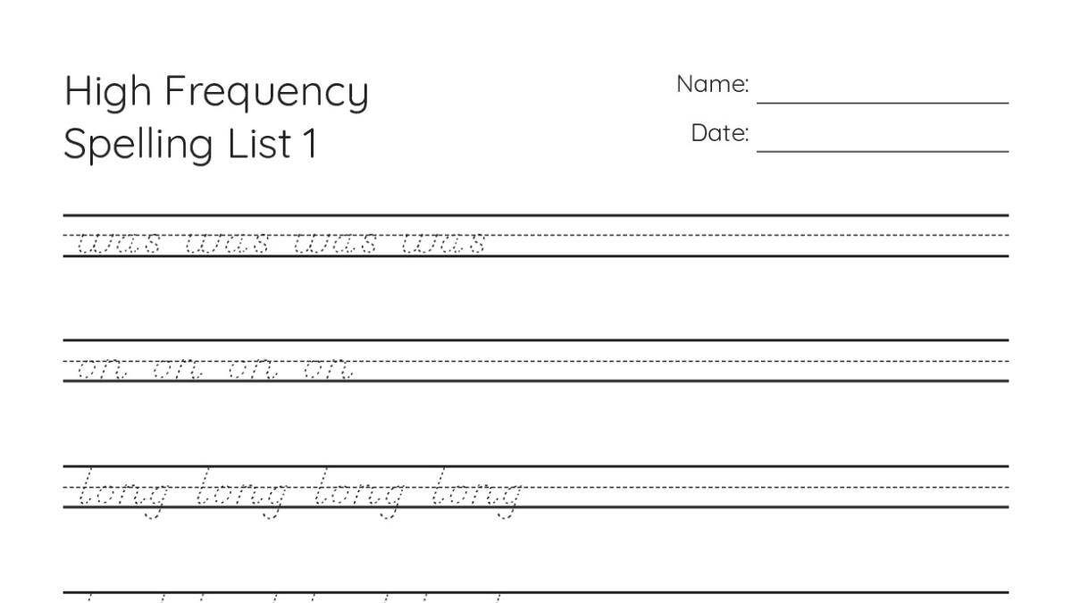 High Frequency Spelling List 1 - My Worksheet Maker: Create Your Own ...