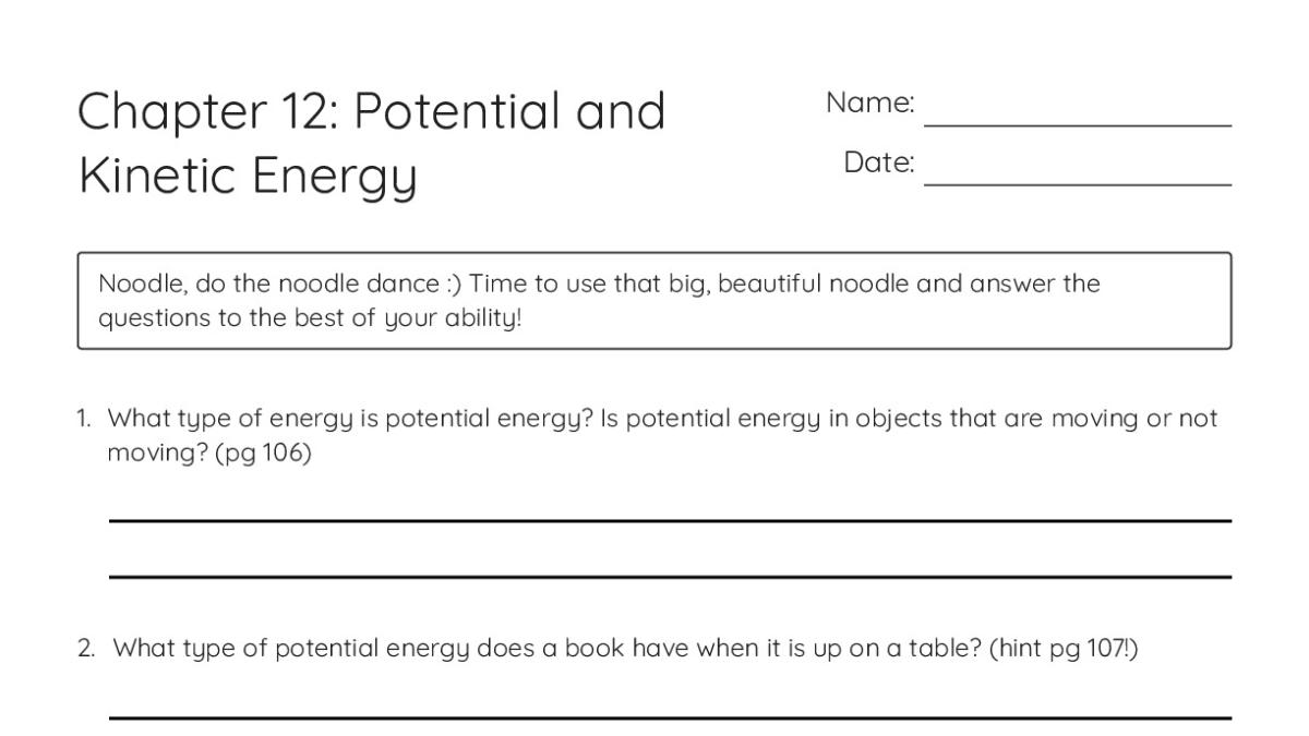 Chapter 12: Potential and Kinetic Energy - My Worksheet Maker: Create ...