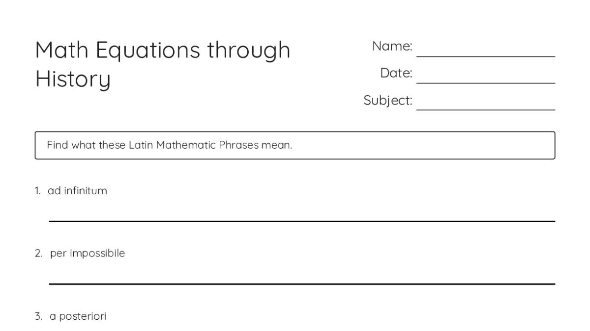 Math Equations through History - My Worksheet Maker: Create Your Own ...