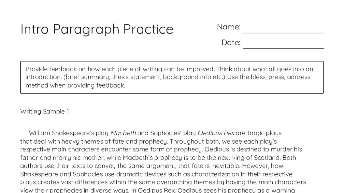 Intro Paragraph Practice - My Worksheet Maker: Create Your Own Worksheets