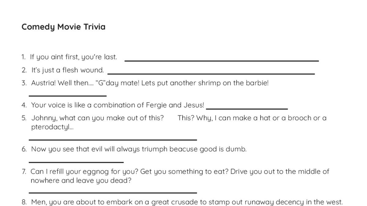 Comedy Movie Trivia﻿ - My Worksheet Maker: Create Your Own Worksheets