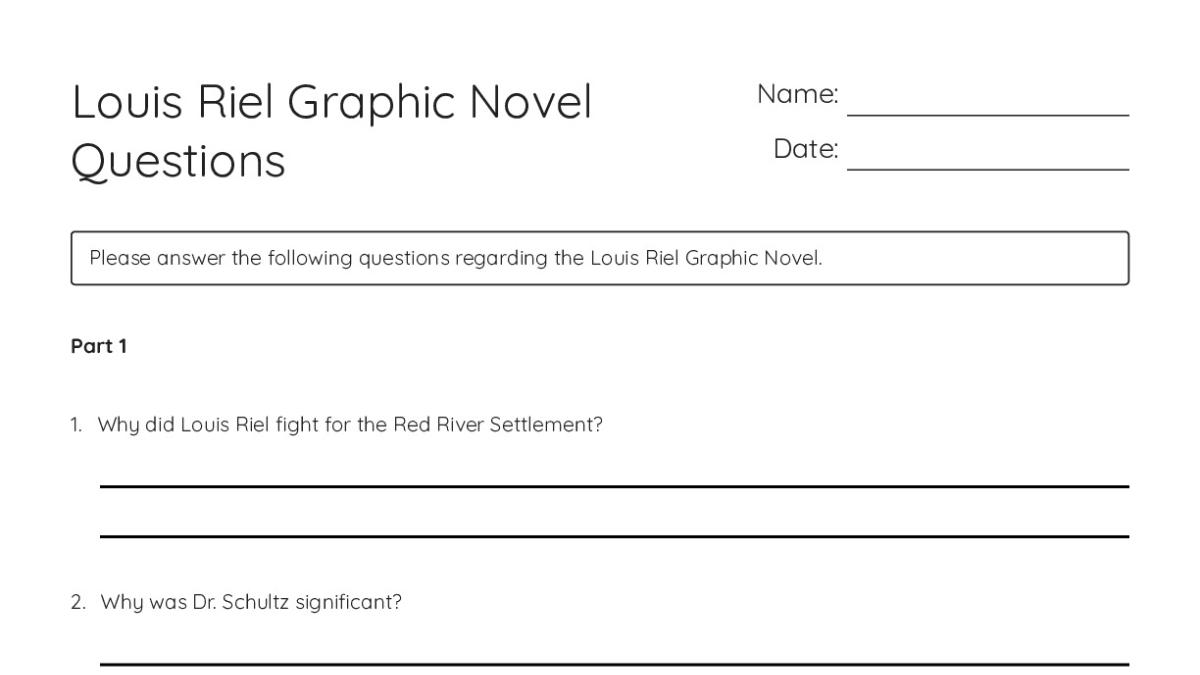 Louis Riel Graphic Novel Questions - My Worksheet Maker: Create Your ...