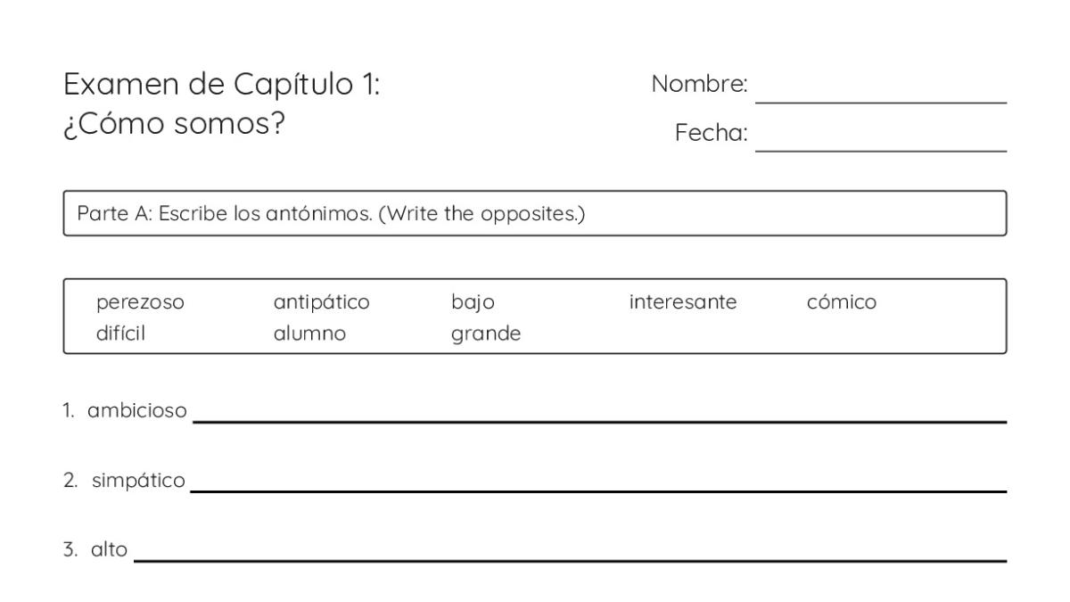 Examen de Capítulo 1: ¿Cómo somos? - My Worksheet Maker: Create Your ...