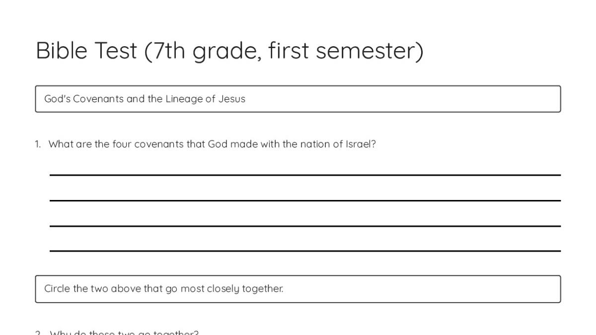 Bible Test (7th grade, first semester) - My Worksheet Maker: Create ...