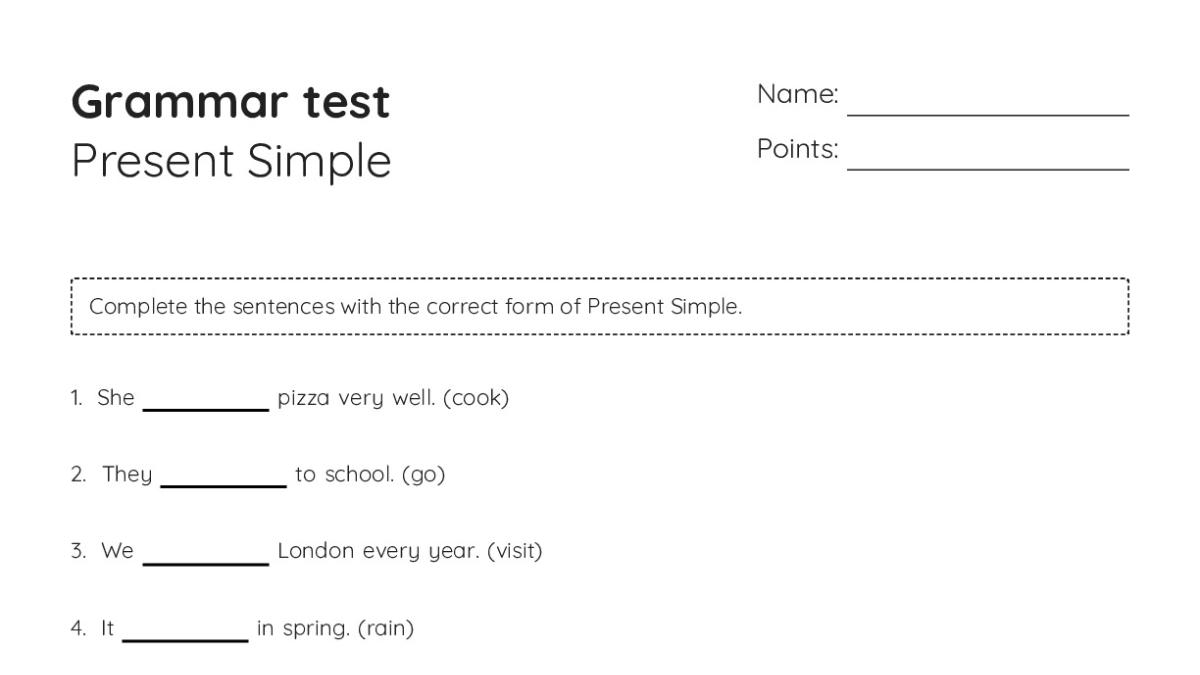 Grammar test Present Simple - My Worksheet Maker: Create Your Own ...