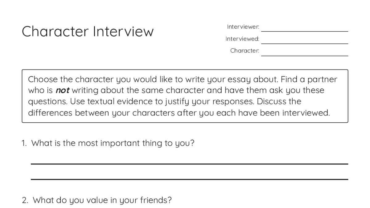 Character Interview - My Worksheet Maker: Create Your Own Worksheets