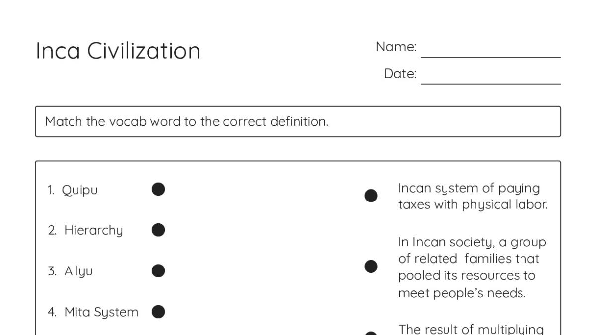 Inca Civilization - My Worksheet Maker: Create Your Own Worksheets