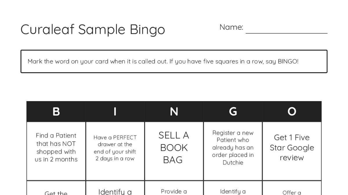 Curaleaf Sample Bingo - My Bingo Maker: Create Your Own Bingo Cards