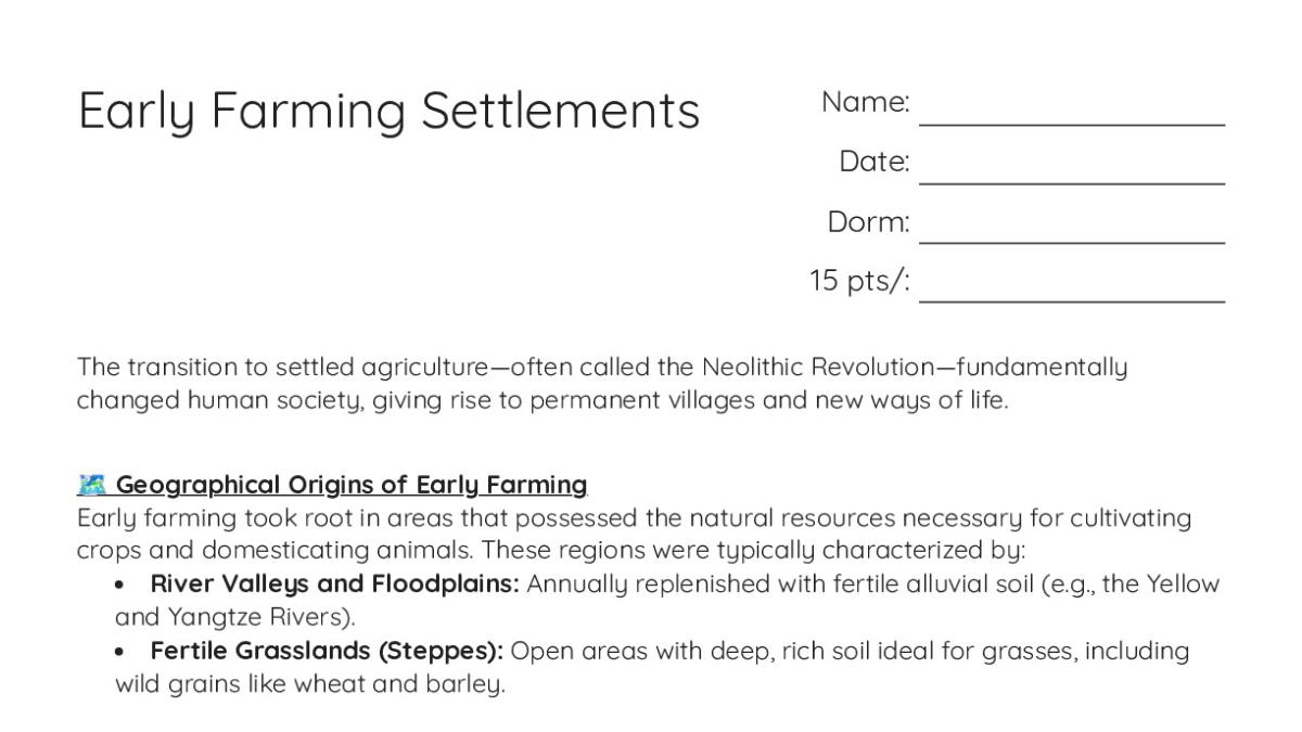 Early Farming Settlements - My Worksheet Maker: Create Your Own Worksheets