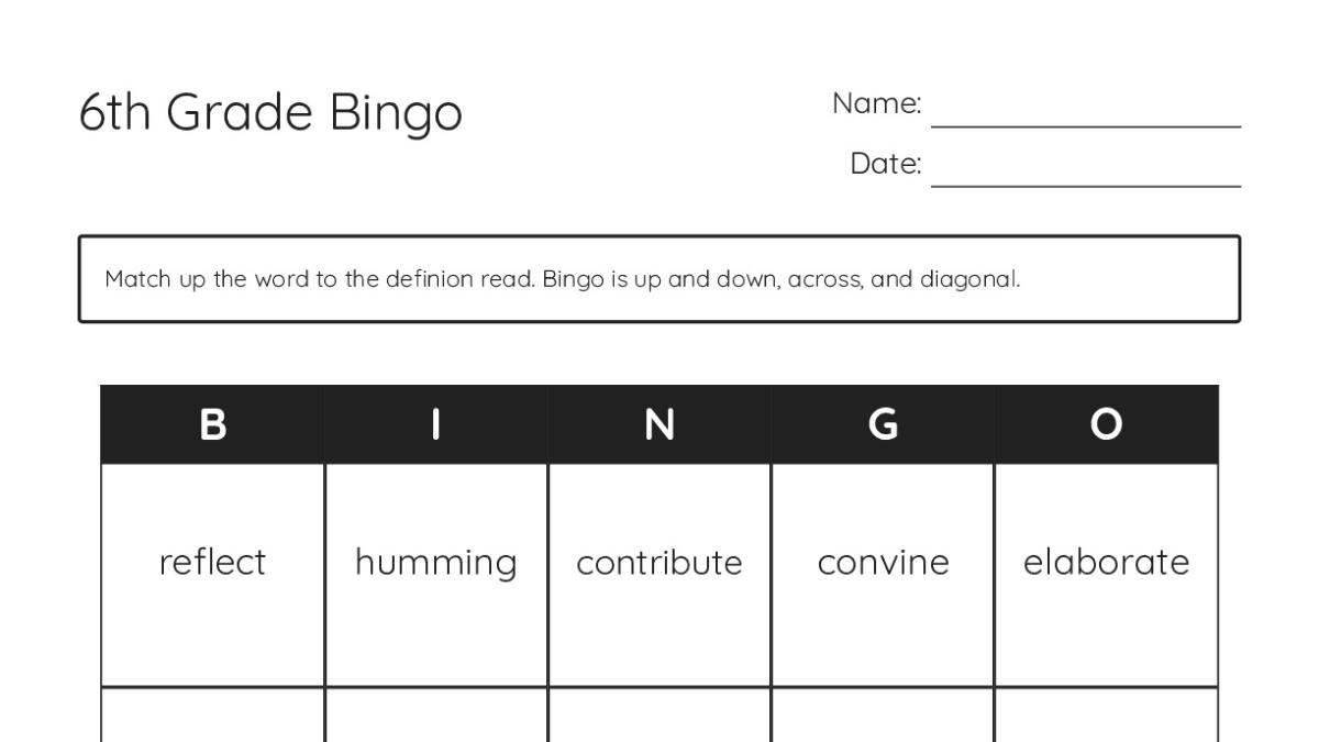 6th Grade Bingo - My Bingo Maker: Create Your Own Bingo Cards