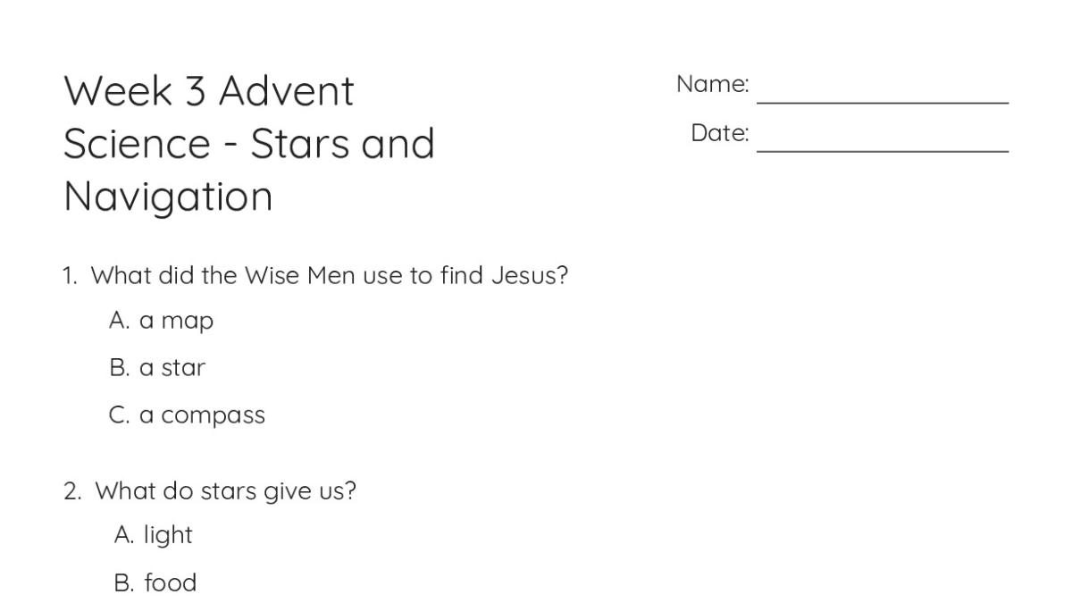Week 3 Advent Science - Stars and Navigation - My Worksheet Maker ...