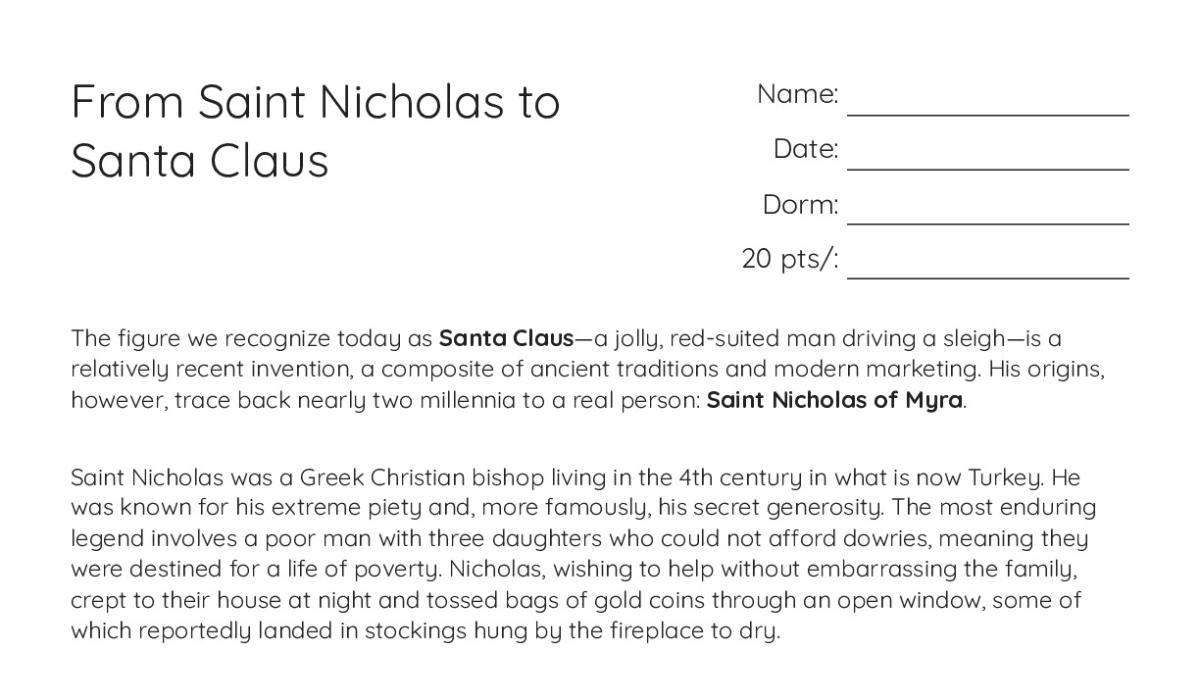 From Saint Nicholas to Santa Claus - My Worksheet Maker: Create Your ...