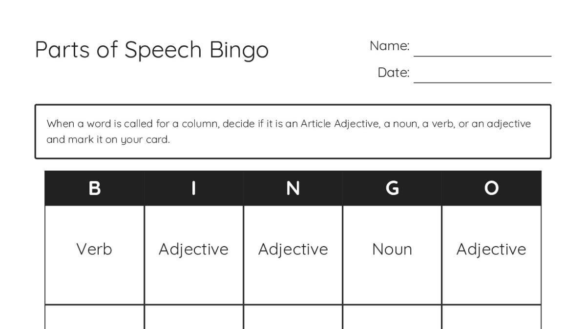Parts of Speech Bingo - My Bingo Maker: Create Your Own Bingo Cards