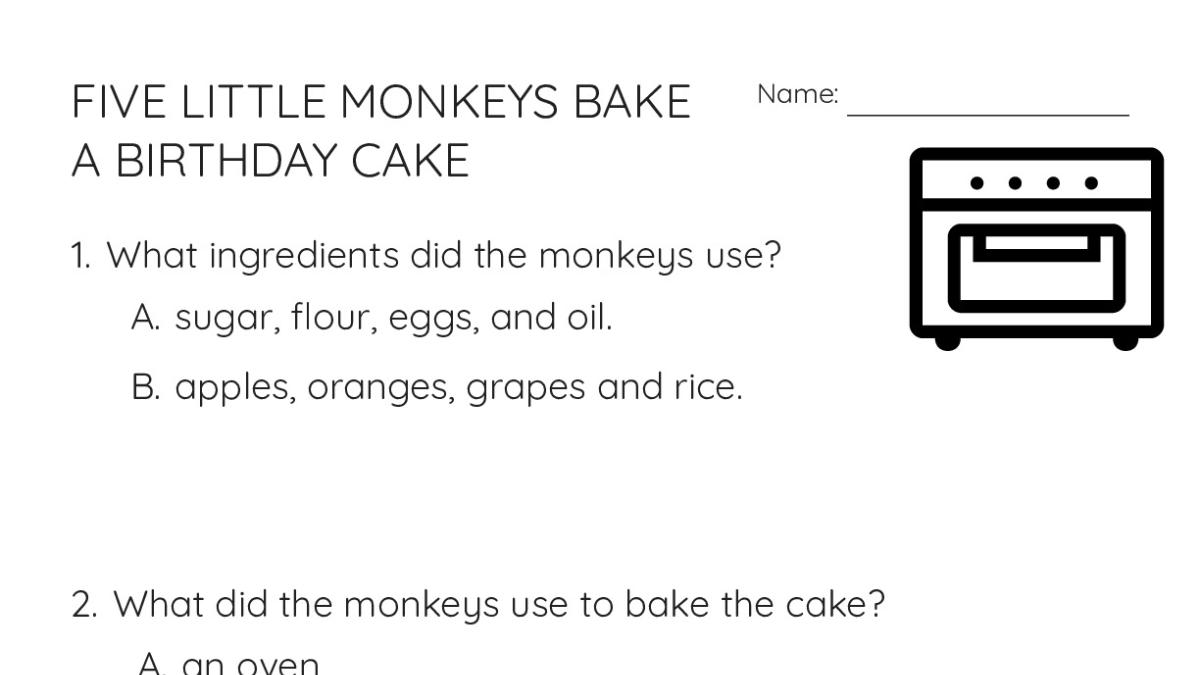 FIVE LITTLE MONKEYS BAKE A BIRTHDAY CAKE - My Worksheet Maker: Create ...
