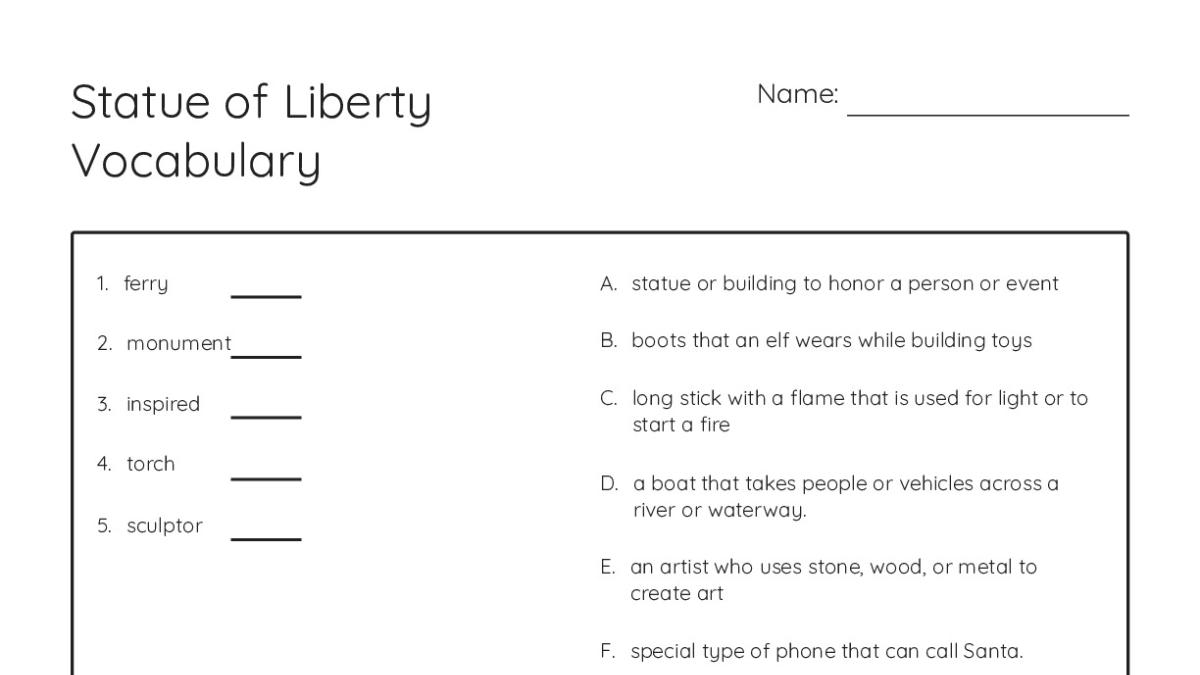 Statue of Liberty Vocabulary - My Worksheet Maker: Create Your Own ...