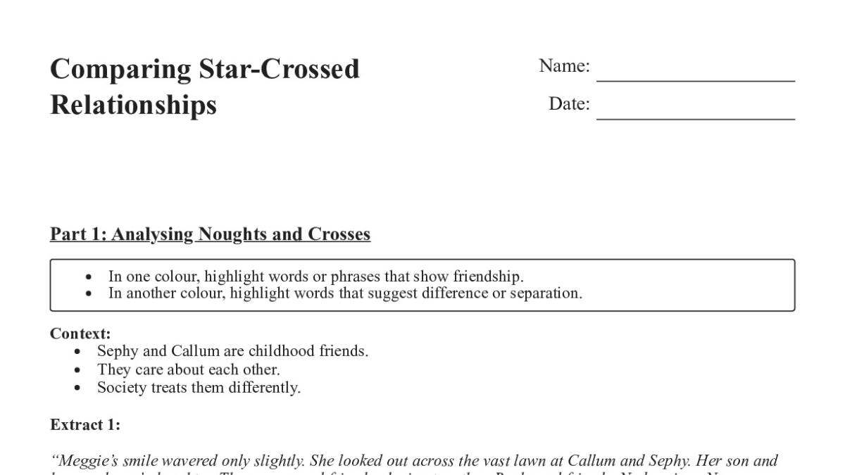 Comparing Star-Crossed Relationships - My Worksheet Maker: Create Your ...
