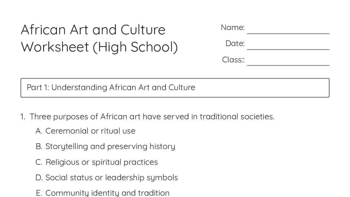 African Art and Culture Worksheet (High School) - My Worksheet Maker ...