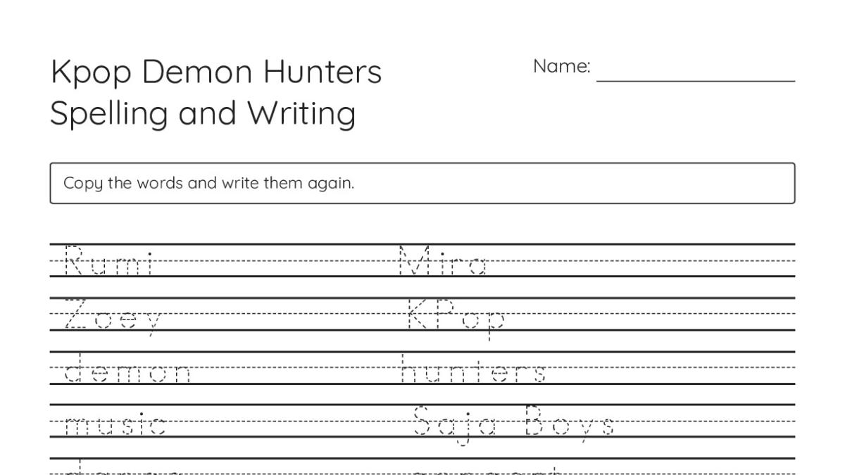 Kpop Demon Hunters Spelling and Writing - My Worksheet Maker: Create ...