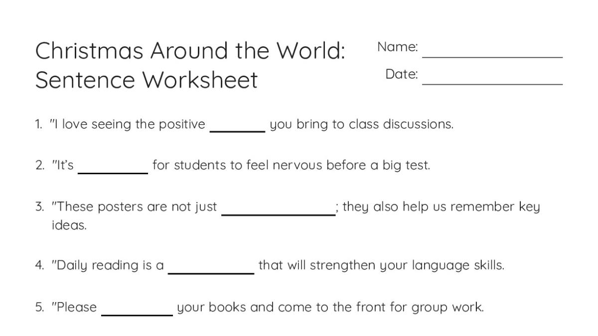 Christmas Around the World: Sentence Worksheet - My Worksheet Maker ...
