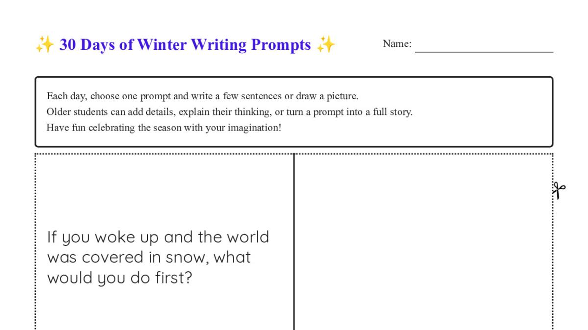 30 Days of Winter Writing Prompts - My Flashcard Maker: Create Your Own ...