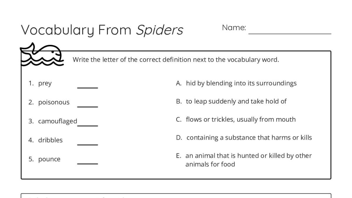 Vocabulary From Spiders - My Worksheet Maker: Create Your Own Worksheets