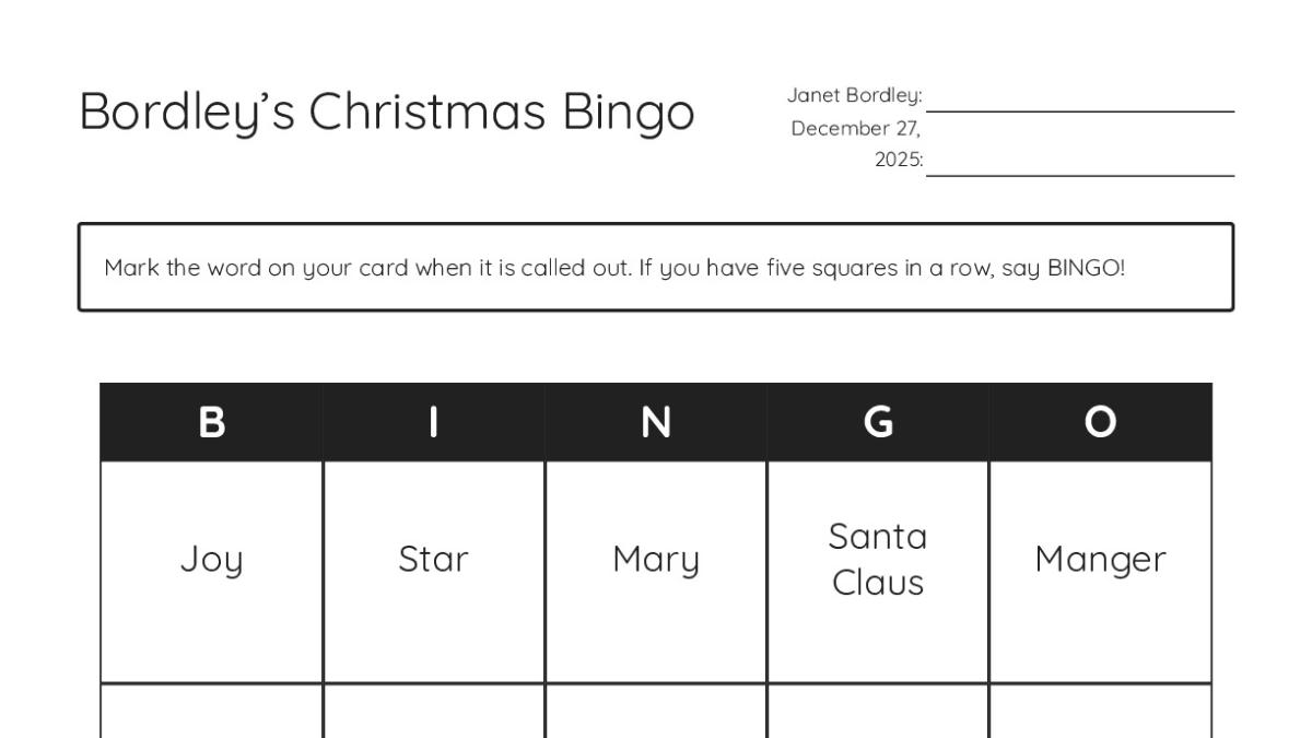 Bordley’s Christmas Bingo - My Bingo Maker: Create Your Own Bingo Cards