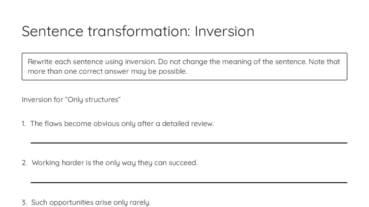 Sentence transformation: Inversion - My Worksheet Maker: Create Your ...