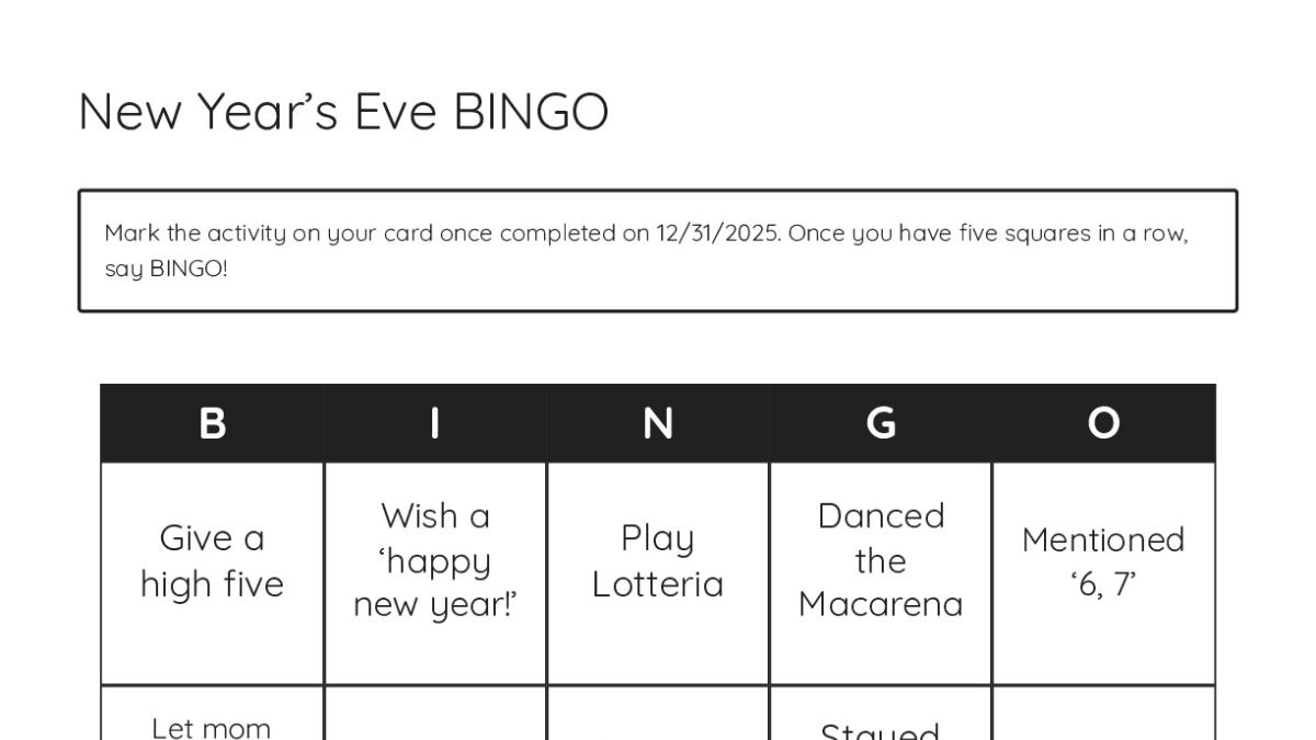 New Year’s Eve BINGO - My Bingo Maker: Create Your Own Bingo Cards