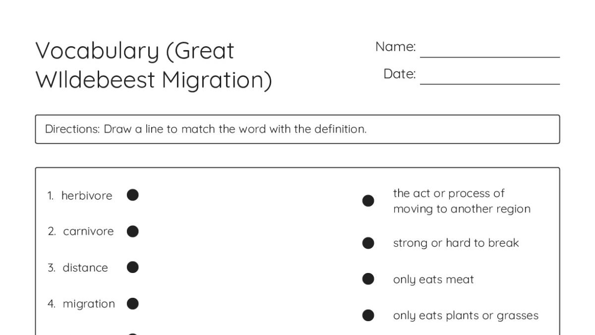 Vocabulary (Great WIldebeest Migration) - My Worksheet Maker: Create ...